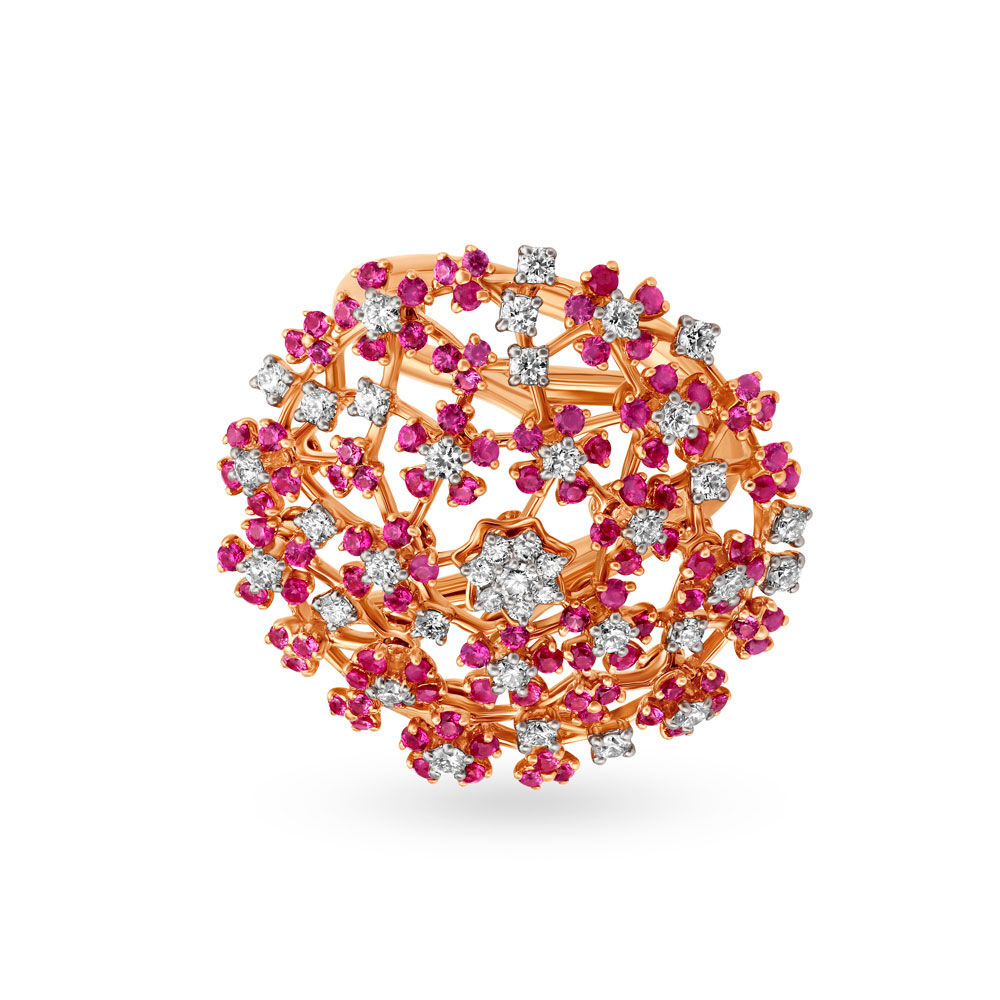 Darling 18 Karat Rose Gold And Ruby Flower Splash Ring