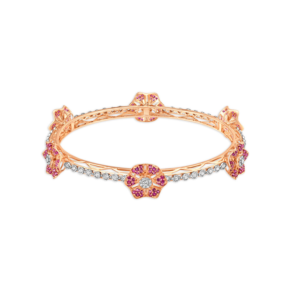 Buy Regal Diamond and Ruby Bangle in a Combination of White and Rose ...
