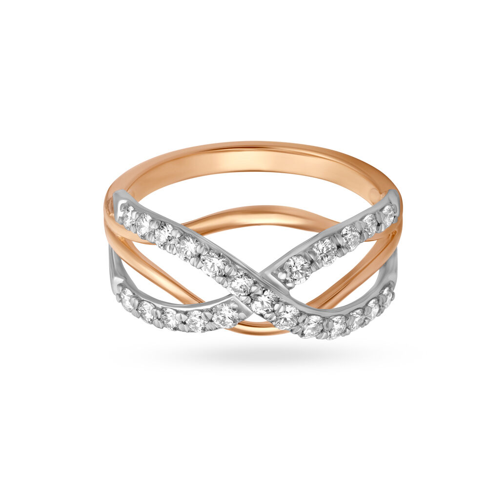 Buy Stunning White-Rose Gold & Diamond Intersecting Ring at Best Price ...