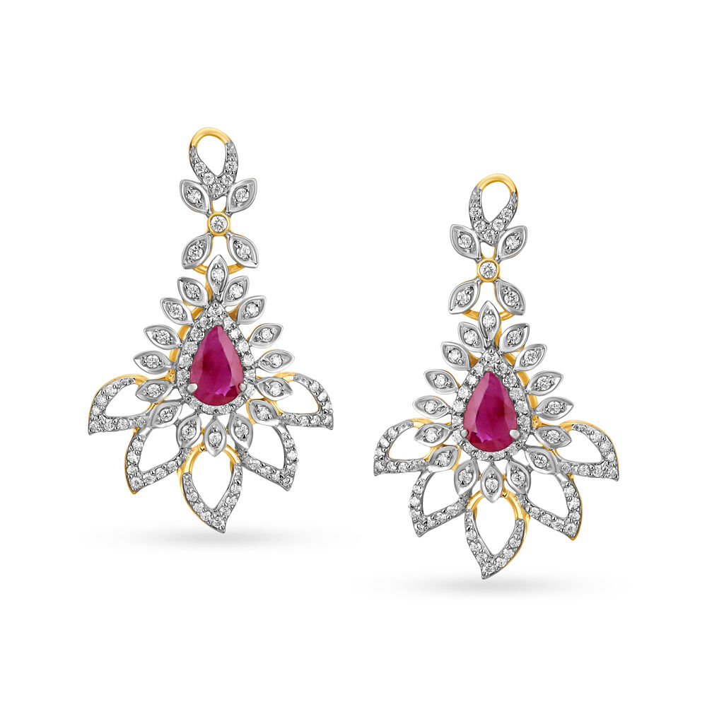 Buy Majestic Diamond and Ruby Adorned Gold Traditional Necklace Set at ...