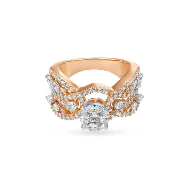 Regal Crown Diamond Ring in White and Rose Gold