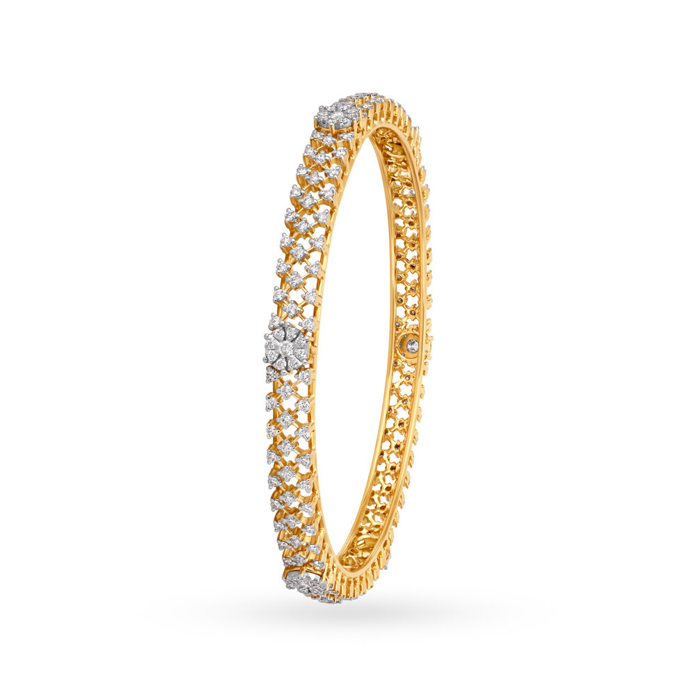 Buy Glorious Diamond Bangle in Yellow and White Gold at Best Price | Tanishq UAE