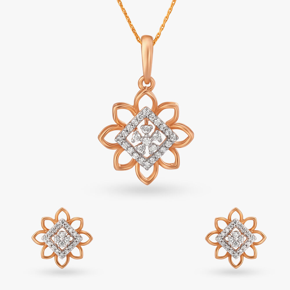 Buy Petal Diamond Pendant and Earrings Set at Best Price | Tanishq US