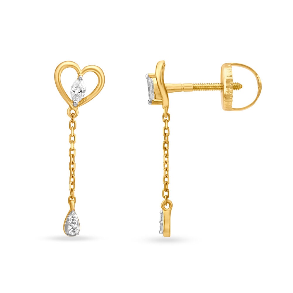 Modish Long Heart Pattern Diamond Drop Earrings for Kids
