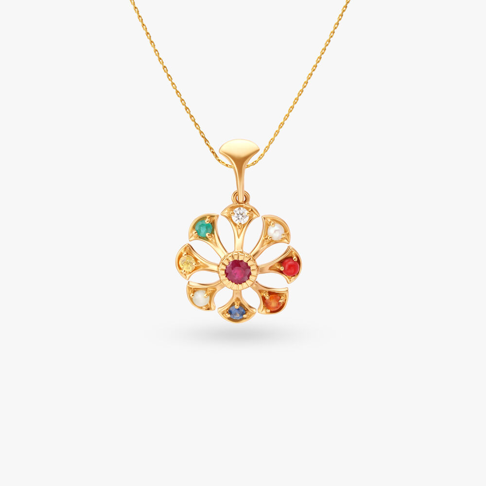 Buy Luxurious Navaratna Diamond Pendant at Best Price | Tanishq US
