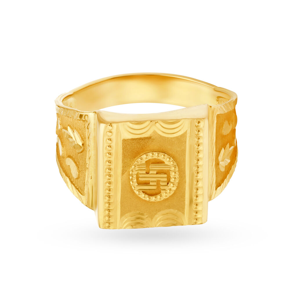 Buy Divine 22 Karat Yellow Gold Swastik Engraved Finger Ring at Best ...