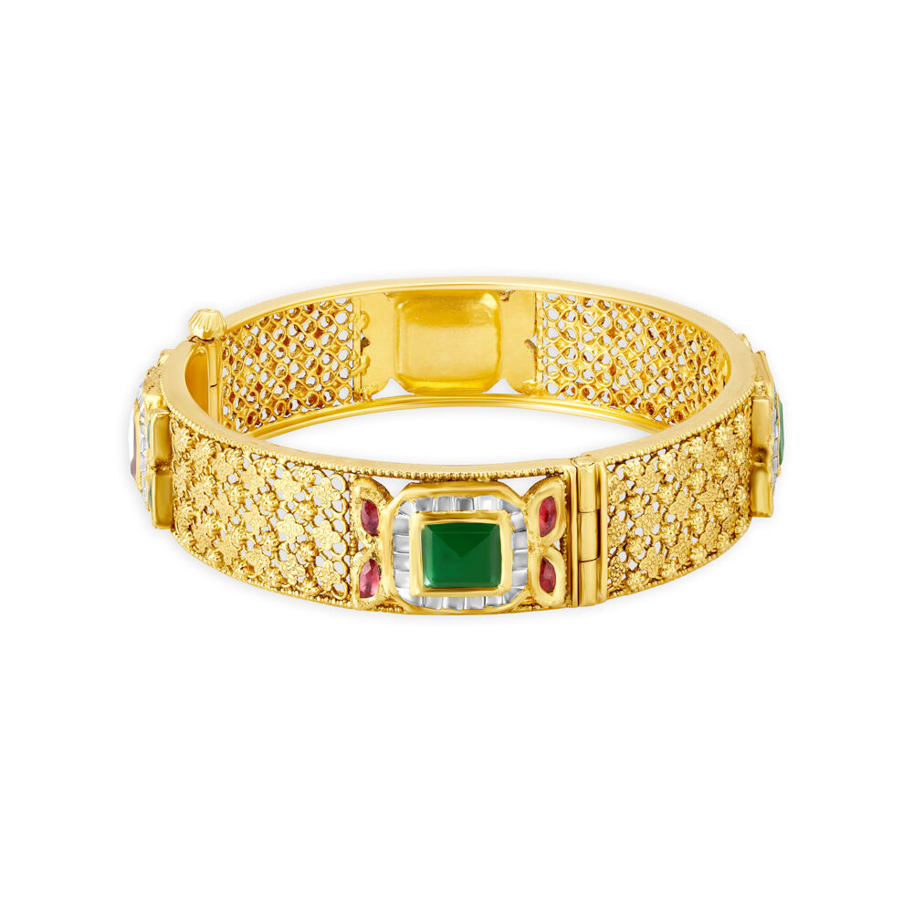 Buy Traditional Floral Motif Gold Bangle With Coloured Stones at Best ...
