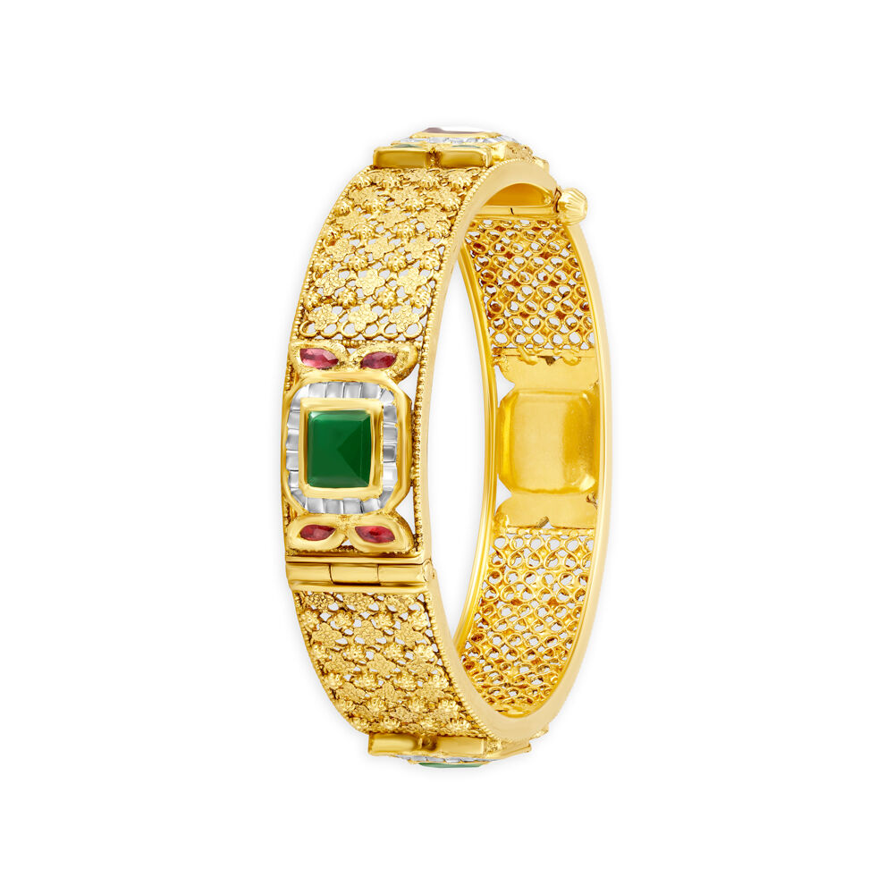 Buy Traditional Floral Motif Gold Bangle With Coloured Stones at Best ...