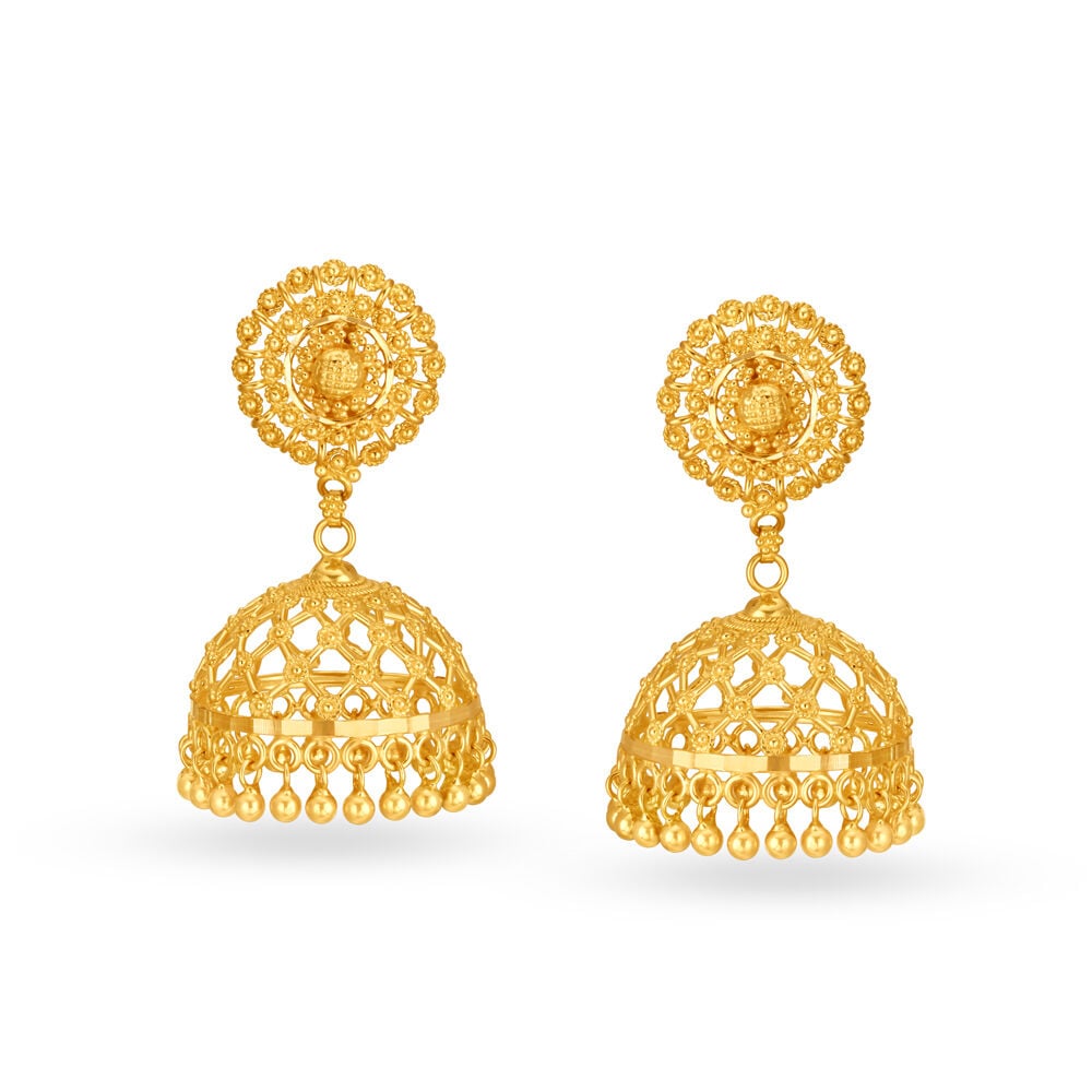 Buy Enchanting 22 Karat Yellow Gold Beaded Jhumkas at Best Price ...