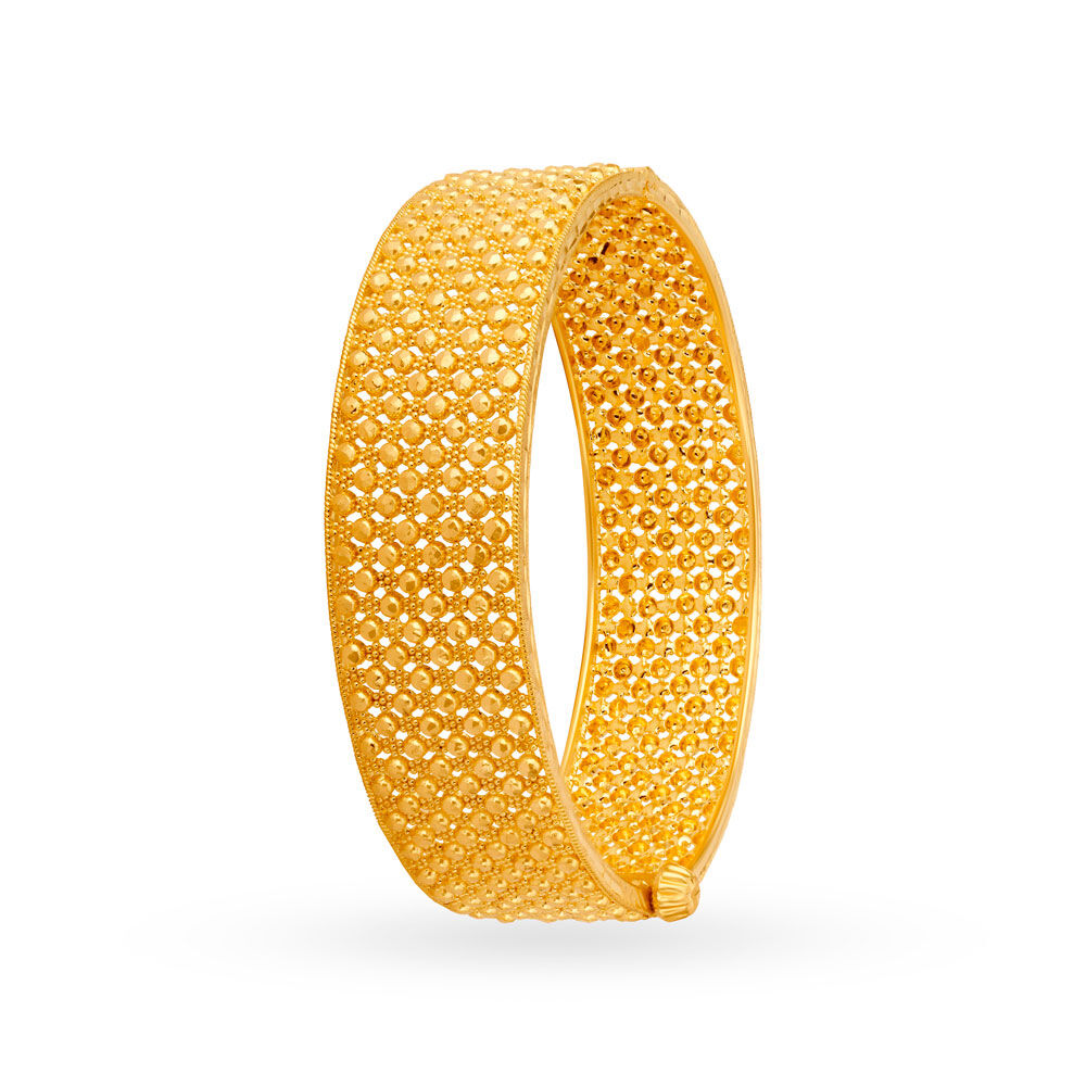 Buy Scintillating 22 Karat Yellow Gold Floral Bead Bangle at Best Price ...