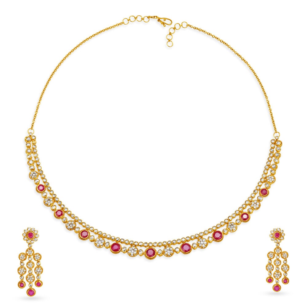 Buy Modern Floral Pattern Gold Necklace Set Studded With Ruby at Best Price | Tanishq US