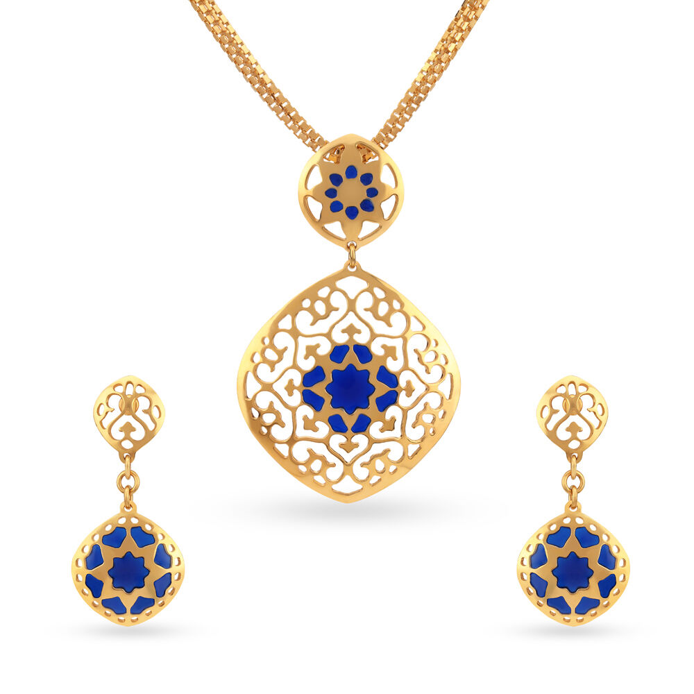 Buy Gold Jaali-work Pendant and Earrings Set at Best Price | Tanishq US