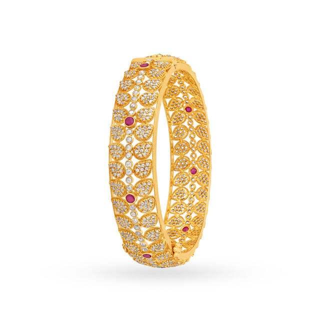 Buy Glimmering Gold and Ruby Bangle at Best Price | Tanishq UAE