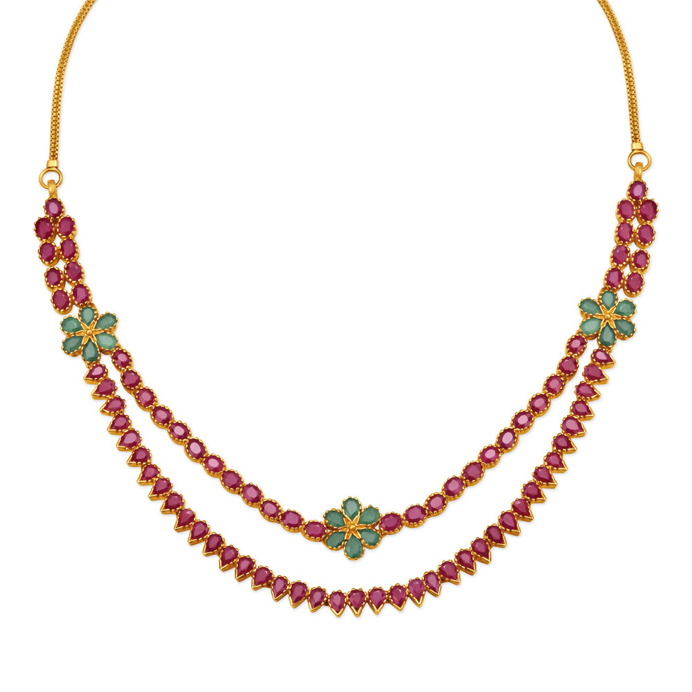 Buy Queenly Emerald and Ruby Necklace Set at Best Price | Tanishq UAE