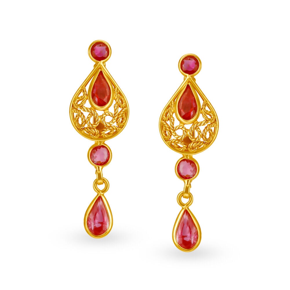 Buy Filigree 22 Karat Gold And Ruby Drop Earrings at Best Price ...