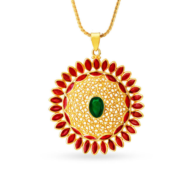 Buy Intricate Emerald and Ruby Jali Work Pendant at Best Price | Tanishq US