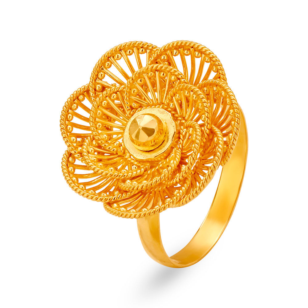 Buy Exclusive 22 Karat Yellow Gold Elaborate Flower Finger Ring at Best ...