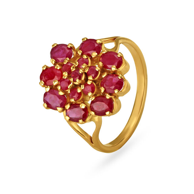 Buy Luxurious 22 Karat Yellow Gold And Ruby Floral Cluster Ring at Best Price | Tanishq US