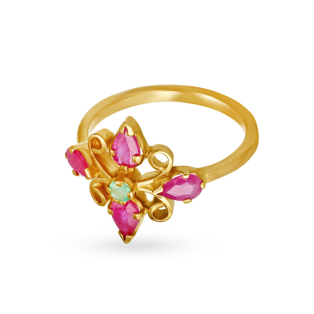 Buy Spectacular Floral Emerald and Ruby Ring at Best Price | Tanishq US