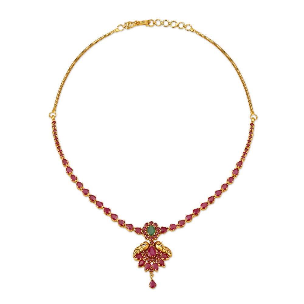 Buy Alluring Peacock Design Emerald And Ruby Gold Necklace at Best ...