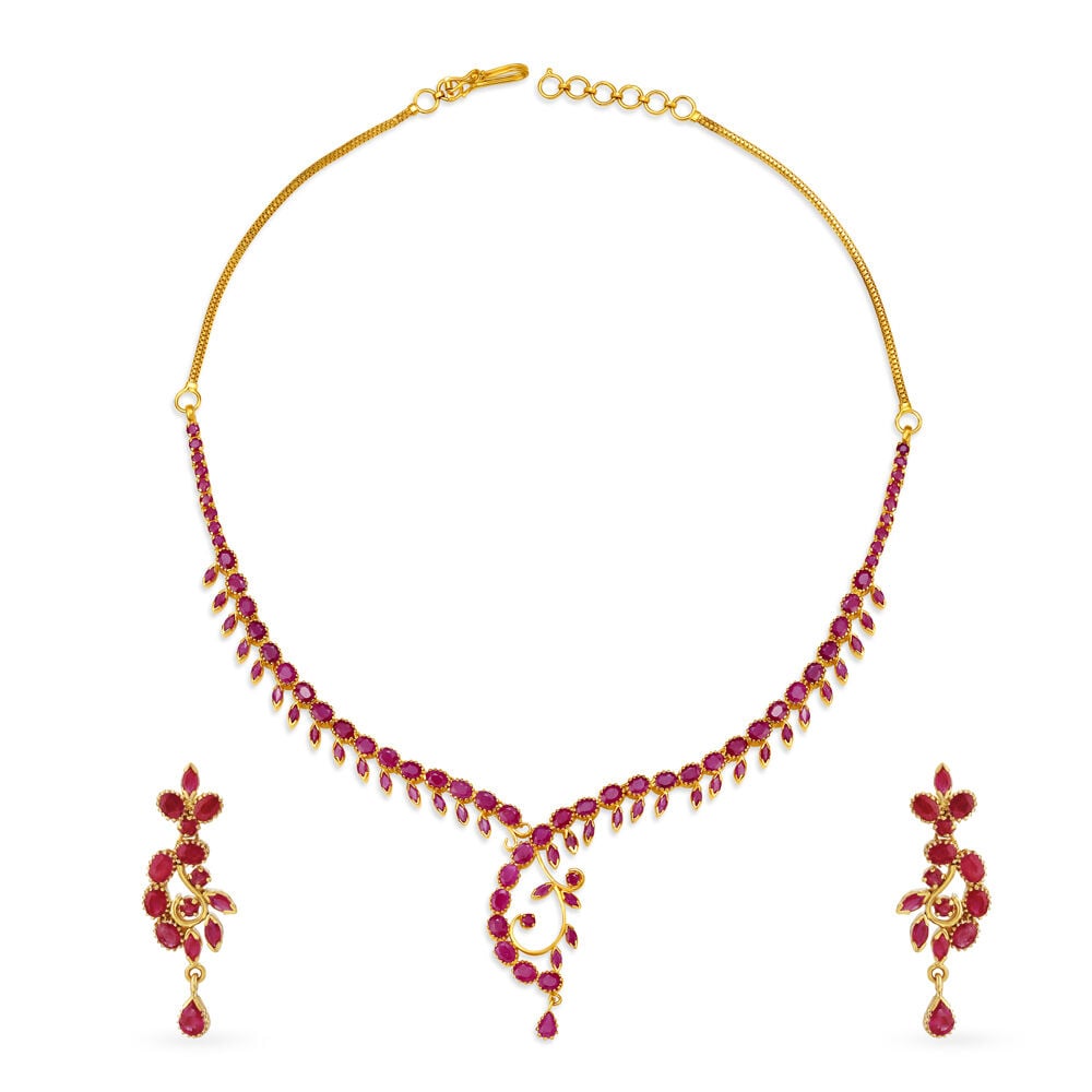 Buy Floral Ruby Necklace Set at Best Price | Tanishq US