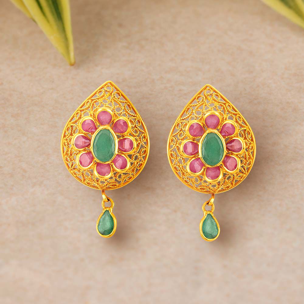 Buy Attractive 22 Karat Yellow Gold And Stone Earrings at Best Price ...