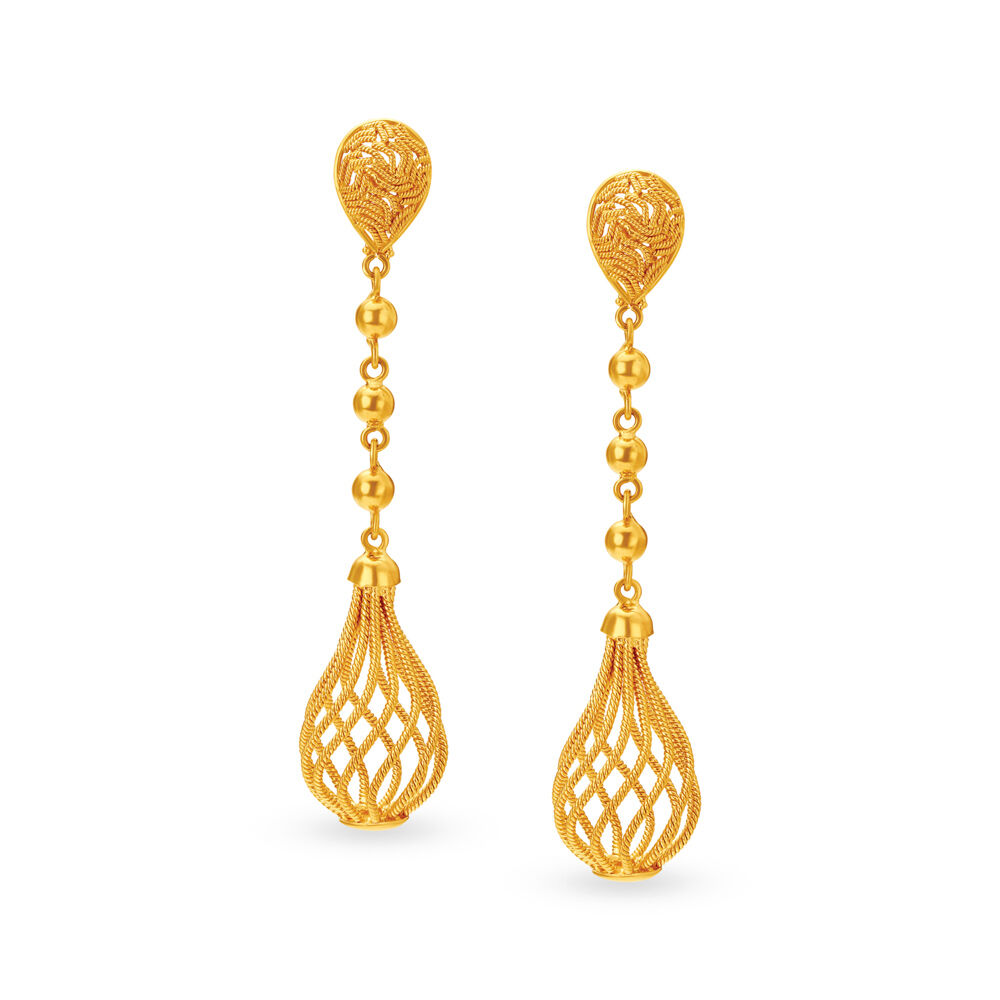 Buy Glamorous Rawa Work Gold Drop Earrings at Best Price | Tanishq US