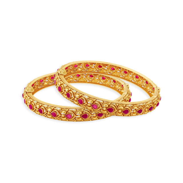 Buy Ethereal Rose Pink Stone Encrusted Gold Bangle at Best Price ...