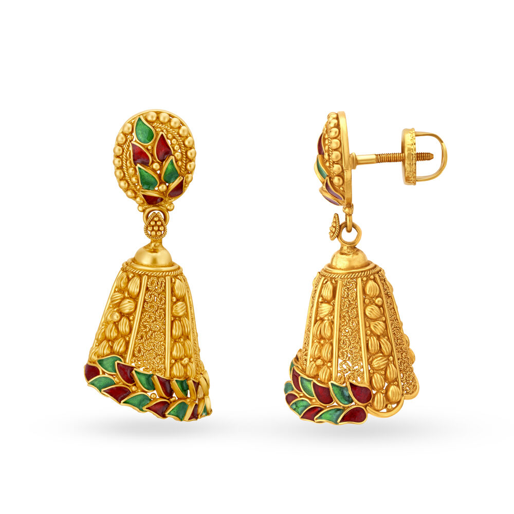 Buy Traditional Fancy Filigree Gold Jhumkas at Best Price | Tanishq UAE