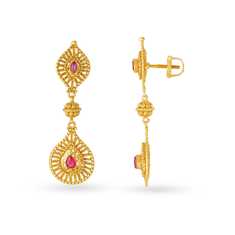 Buy Two Tiered Carved Gold Drop Earrings at Best Price | Tanishq US