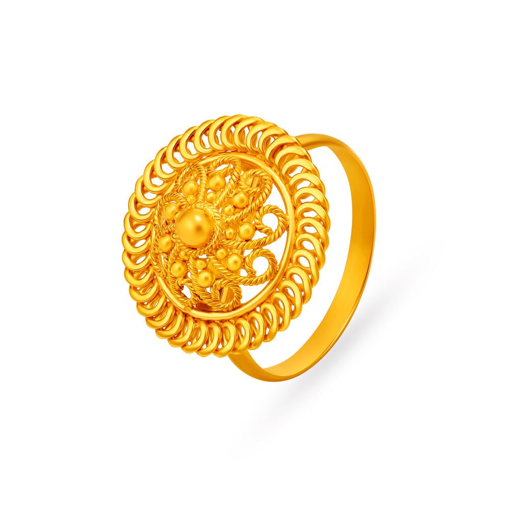 Buy Ethnic Jali Work Gold Finger Ring at Best Price | Tanishq UAE