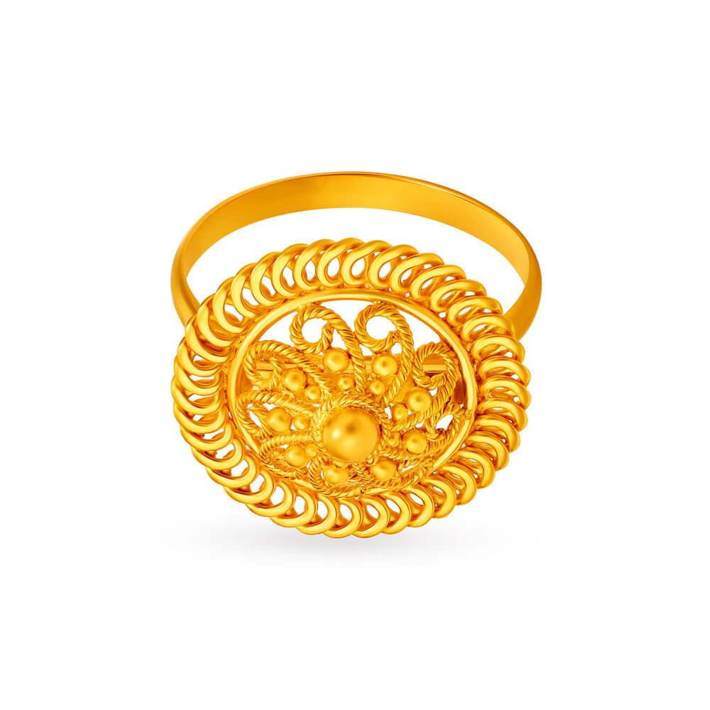 Buy Ethnic Jali Work Gold Finger Ring at Best Price | Tanishq UAE