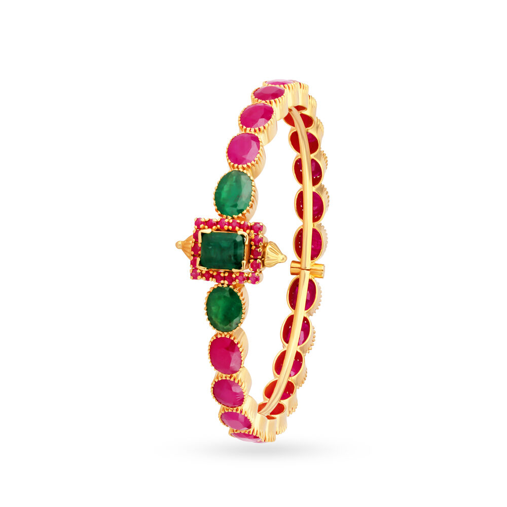 Buy Opulent Geometric Emerald and Ruby Bangle at Best Price | Tanishq UAE