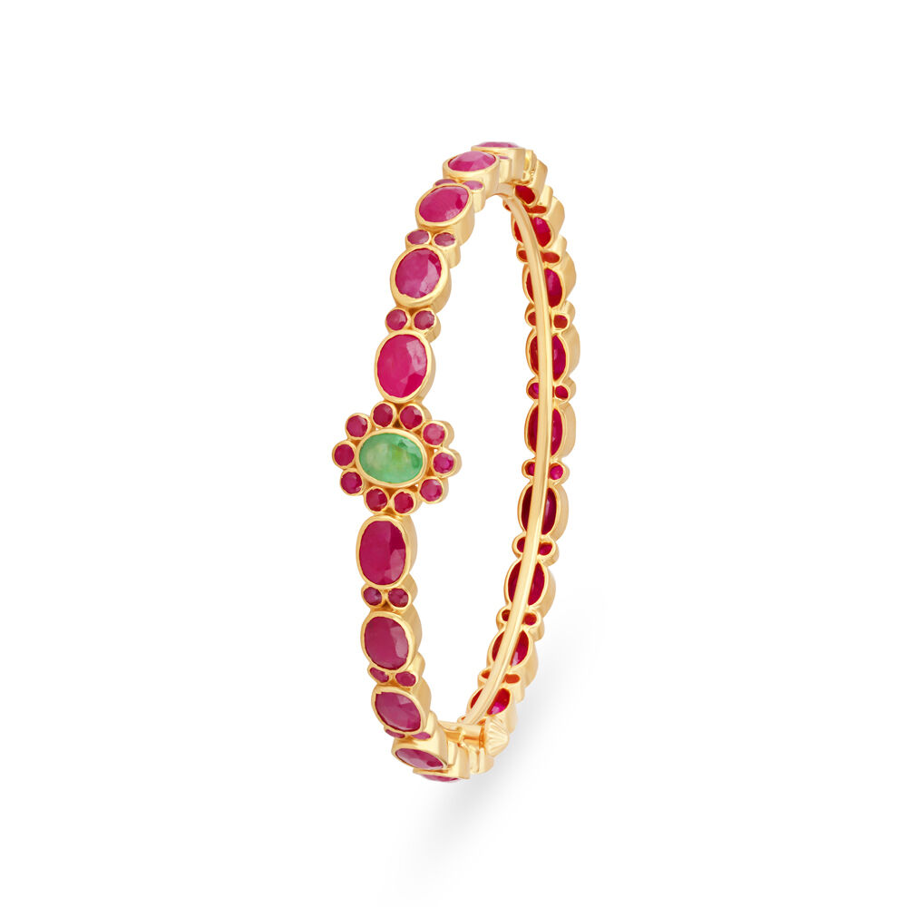 Buy Radiant Floral Emerald and Ruby Bangle at Best Price | Tanishq US