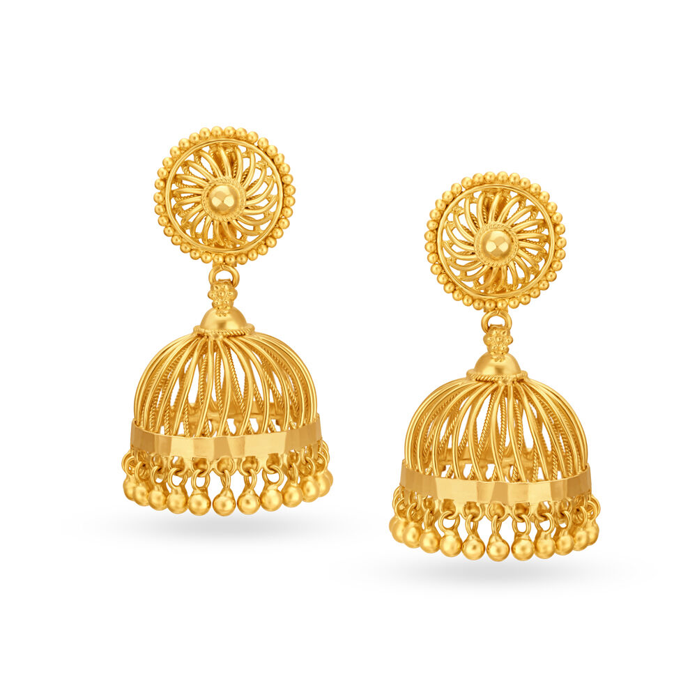 Buy Spiral Wheel Motif Gold Jhumka Earrings at Best Price | Tanishq UAE