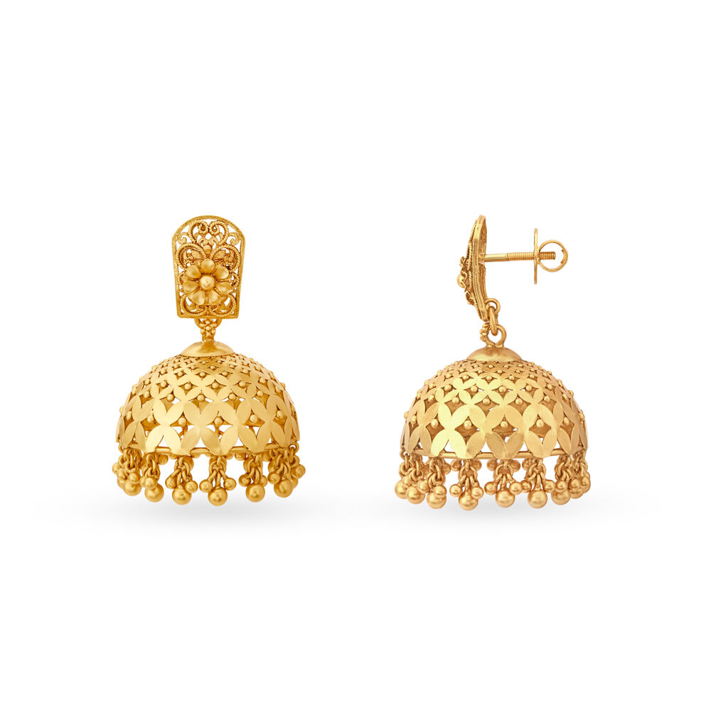 Buy Opulent Hanging Gold Jhumkas at Best Price | Tanishq US