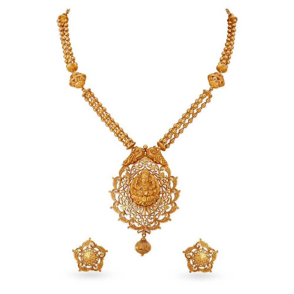 Buy Divinely Regal Gold Lakshmi Kasu Necklace Set at Best Price ...