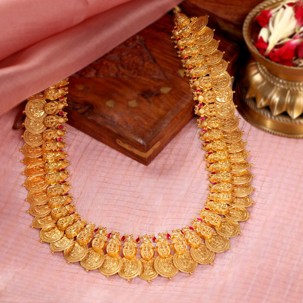 Buy Divine Yellow Gold Carved Deity Haaram at Best Price | Tanishq UAE