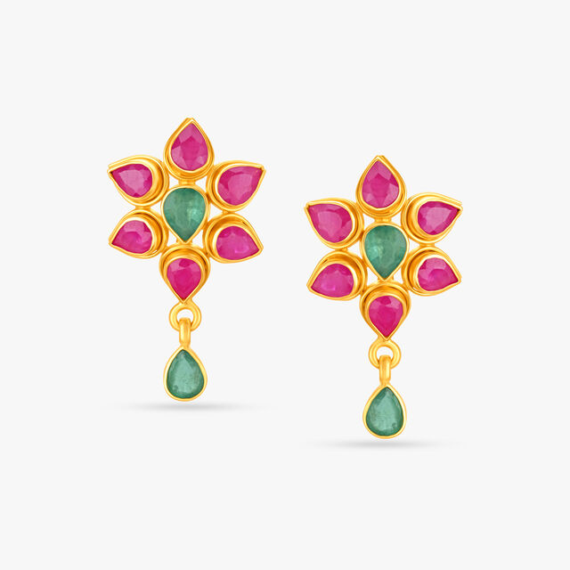 Buy Ethereal Emerald and Ruby Drop Earrings at Best Price | Tanishq US