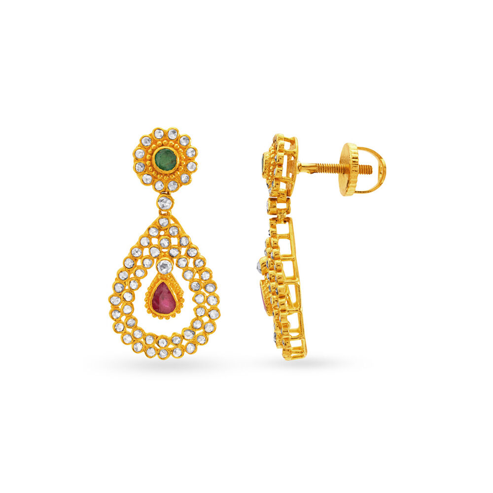 Buy Teardrop Motif Emerald And Ruby Gold Drop Earrings at Best Price | Tanishq US