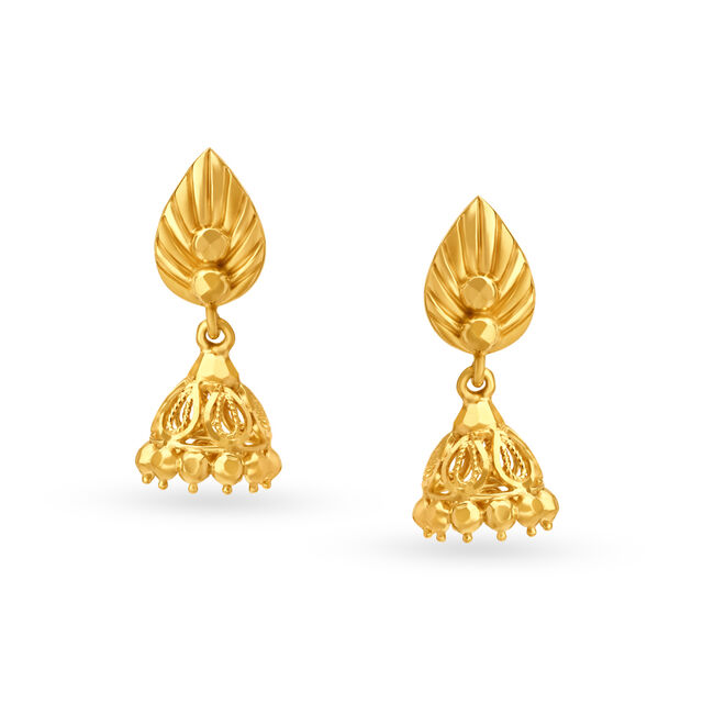 Buy Leaf Pattern Gold Jhumka Earrings at Best Price | Tanishq UAE