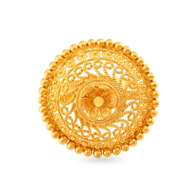 Floral Gold Finger Ring with Jali Work