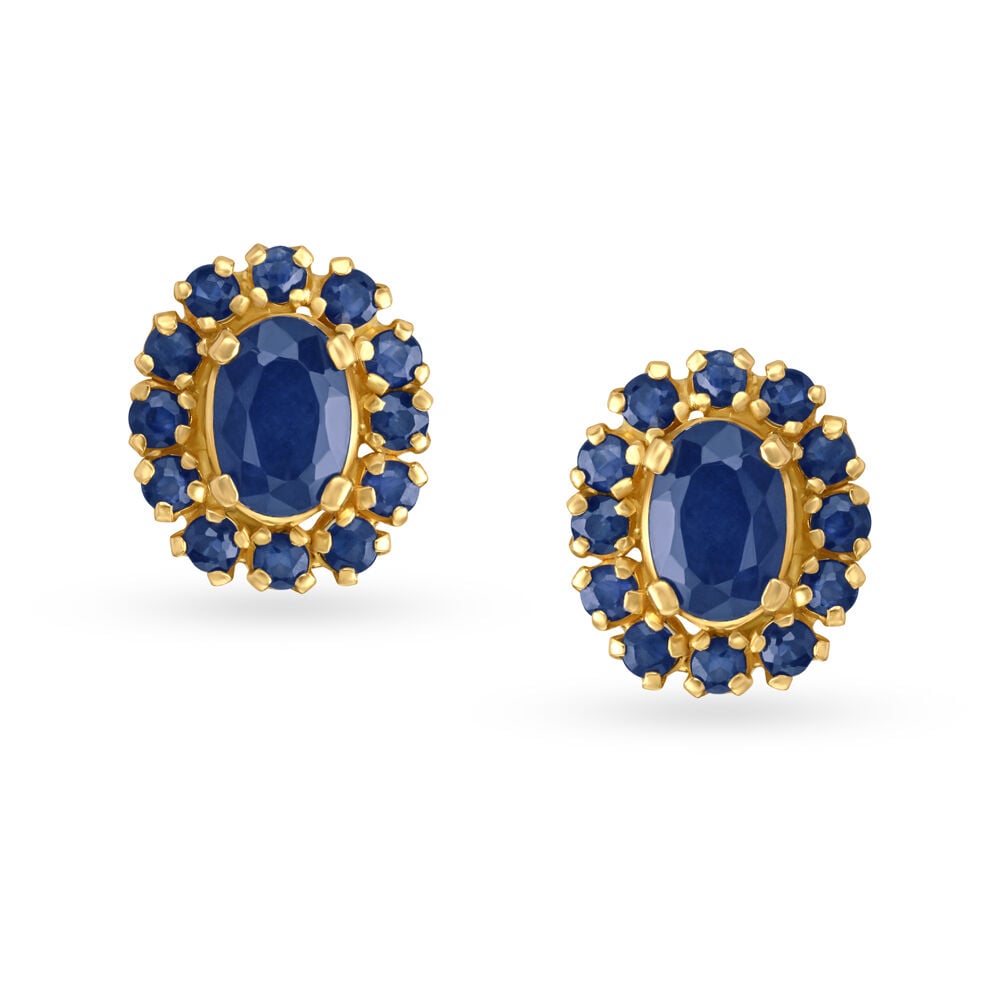 Buy Artistic Vivacious Blue Sapphire Encrusted Gold Stud Earrings at Best Price Tanishq US