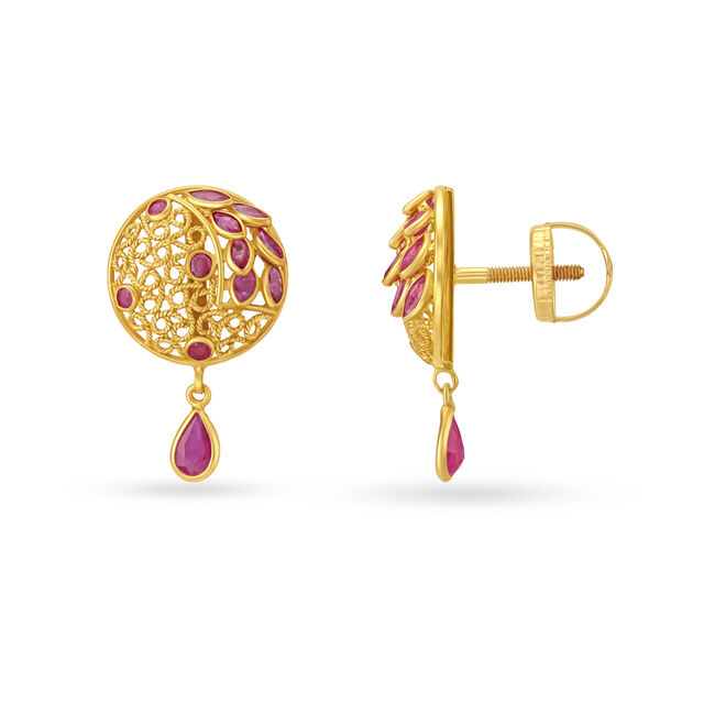 Buy Glamorous Ruby Gold Drop Earrings at Best Price | Tanishq UAE