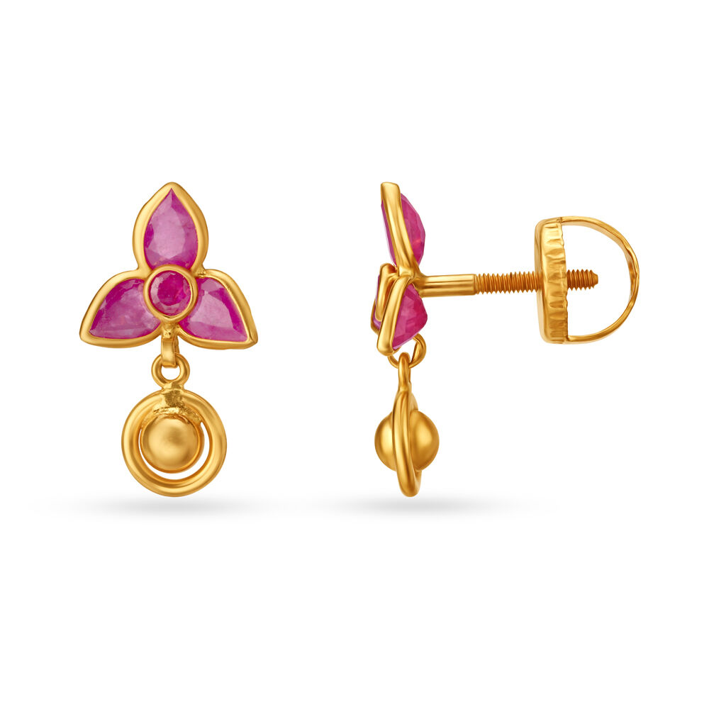 Buy Spectacular Ruby Gold Drop Earrings at Best Price | Tanishq US
