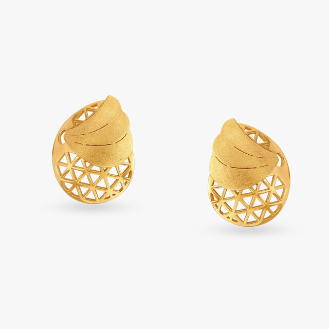 Buy Gold Almond Grid Stud Earrings at Best Price | Tanishq US