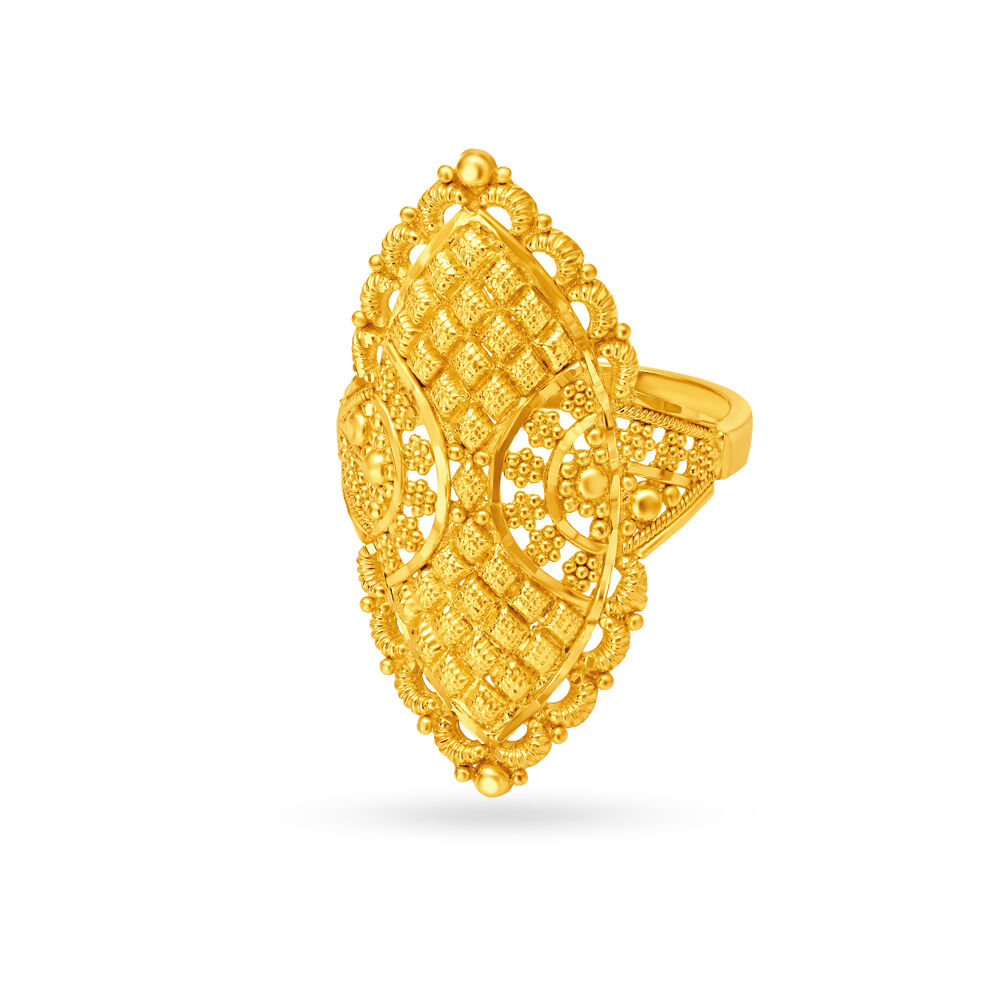 Buy Royal Jali Work Gold Finger Ring at Best Price | Tanishq UAE