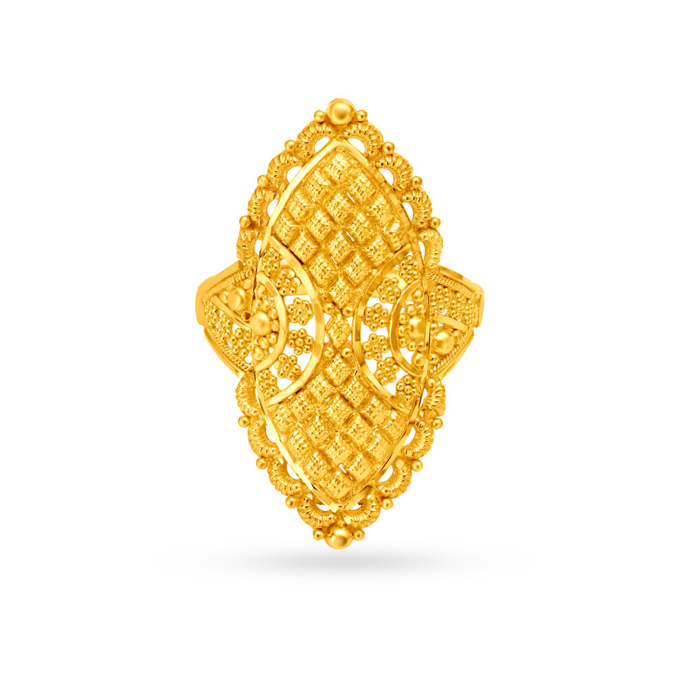 Buy Royal Jali Work Gold Finger Ring at Best Price | Tanishq UAE