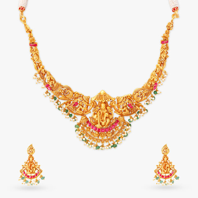 Buy Divine Splendour Gold Necklace Set at Best Price | Tanishq UAE