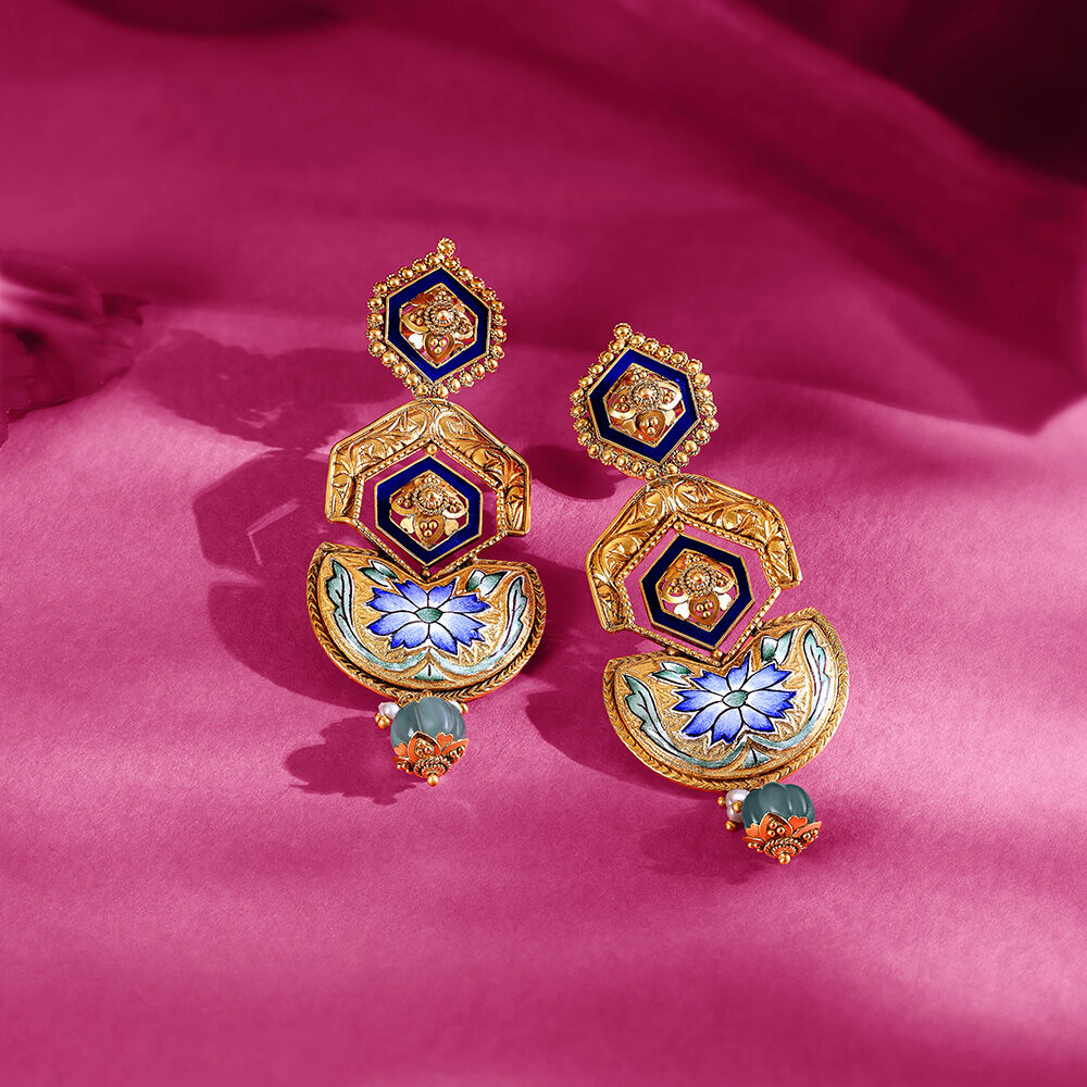 Buy Floral Blue Kundan Drop Earrings at Best Price | Tanishq US
